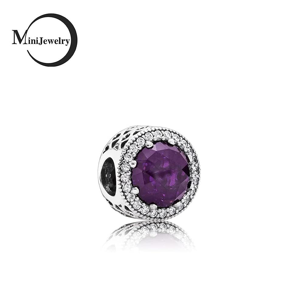 MiniJewelry Birthstone Radiant Hearts Charm for Pandora Bracelets Cubic Zirconia Birthday Birthstone Sterling Silver Charm for Bracelets