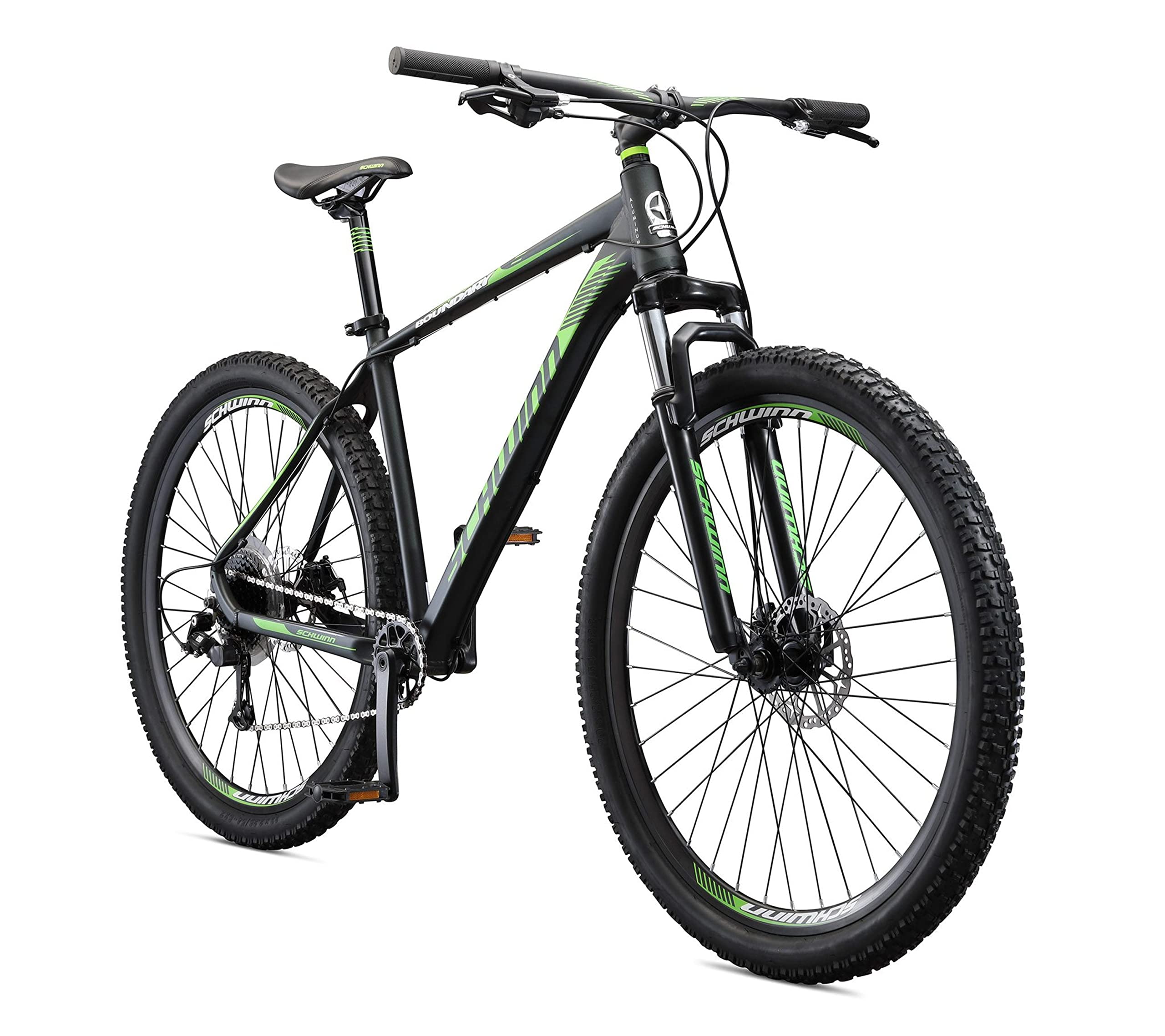 Schwinn Boundary Mountain Bike, 29-Inch Wheels, 7 Speeds, Black/Green
