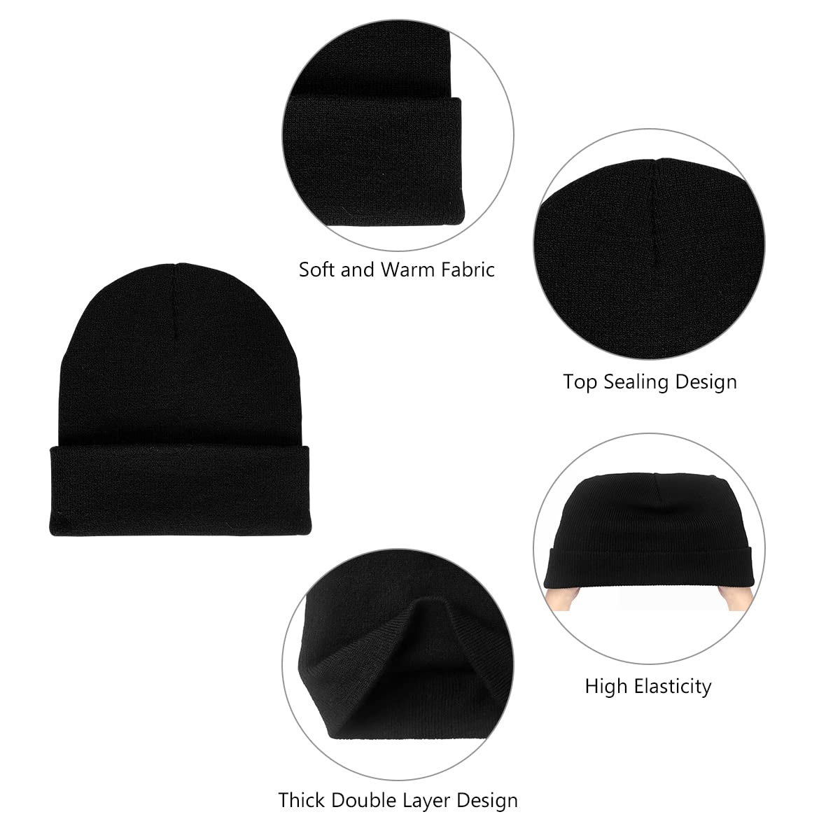 LCZTN 4 Pack Winter Ski Beanie Hat for Men&Women,Warm Fisherman Cuffed Knit Cap Unisex (4 Pack Black)
