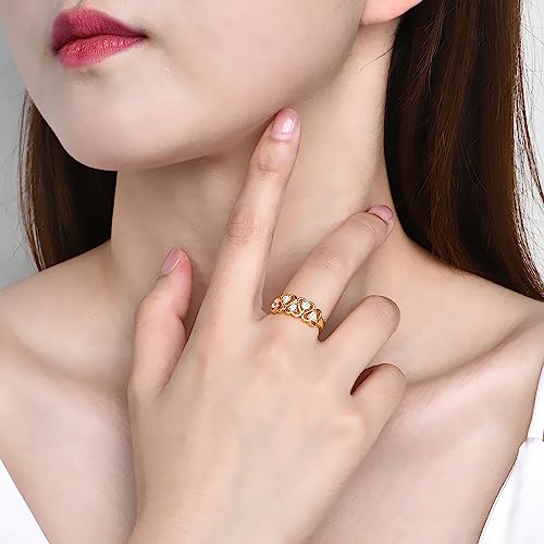 PHNIBIRD Ring for Women Sterling Silver 925 Heart Gold Rings Ring for Thanksgiving Valentine's Day Gifts Adjustable