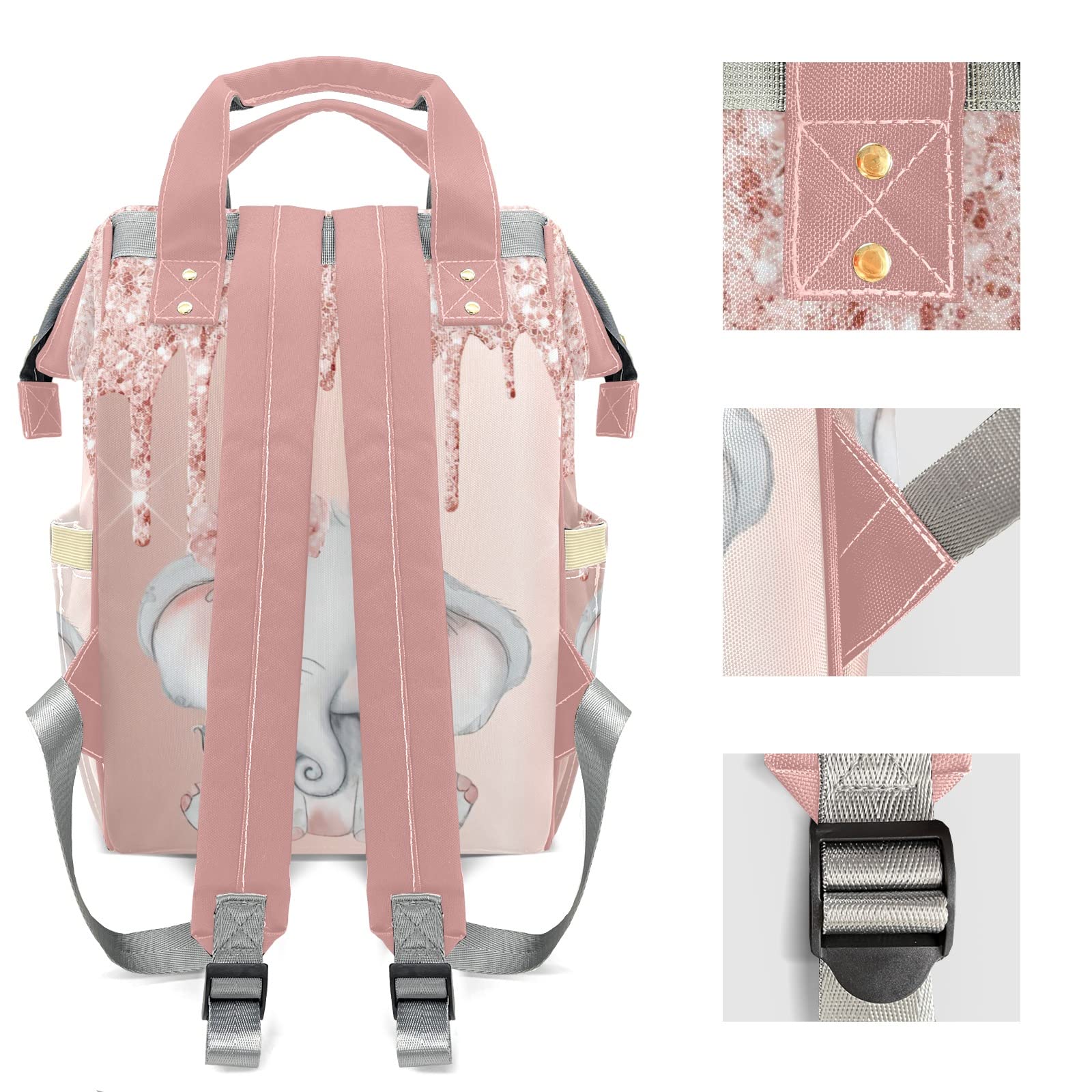 zaaprintblanket Pink Elephant Diaper Bag Multifunctional Nappy Changing Bags Waterproof Travel Back Pack for New Parents Mom Dad as Gifts