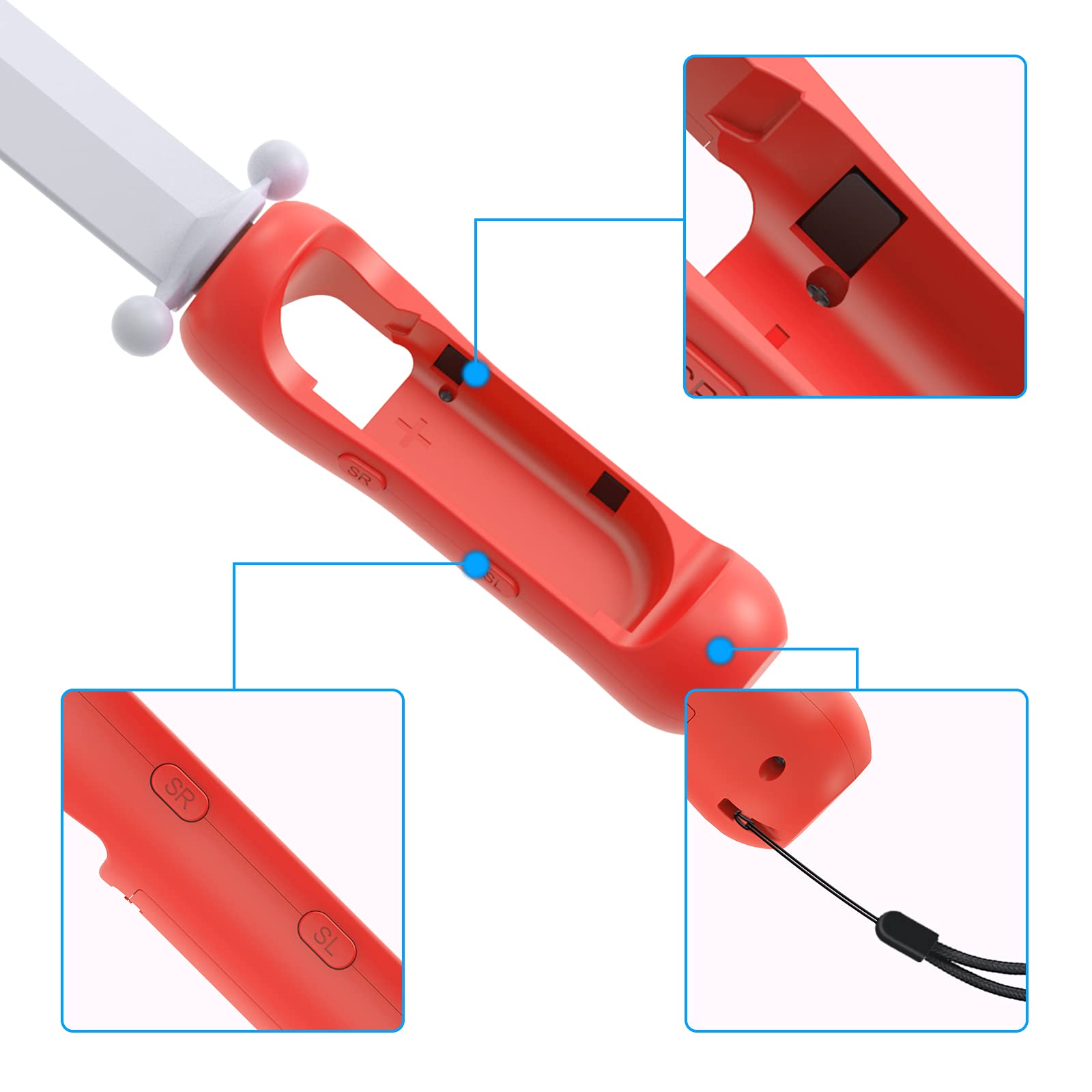 Lighted Game Sword for The Legend of Zelda: Skyward Sword for Nintendo Switch, LED Luminous Switch Handle Grip Controller Accessories with Adjustable Wrist Strap, for Joy-con Joy-pad(Right),1pack, Red