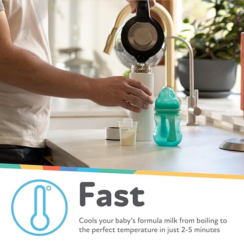 Nuby RapidCool Portable Baby Bottle Maker - BPA-Free Baby Formula Maker - Includes Milk Powder Dispenser and Digital Lid - Ideal for Travel Bottles and Night Feeds - Stainless Steel