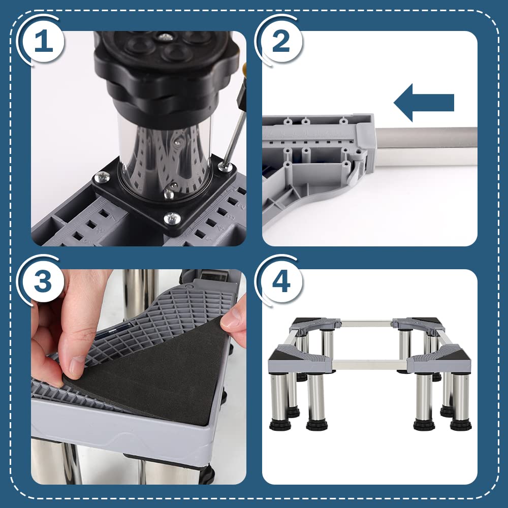 Kokorona Washing Machine Stand Mini Fridge Stand with 12 Strong Feet (9-10.2in High), Adjustable Refrigerator Base Multi-Functional Washer Dryer Pedestals, Max Load 660lbs