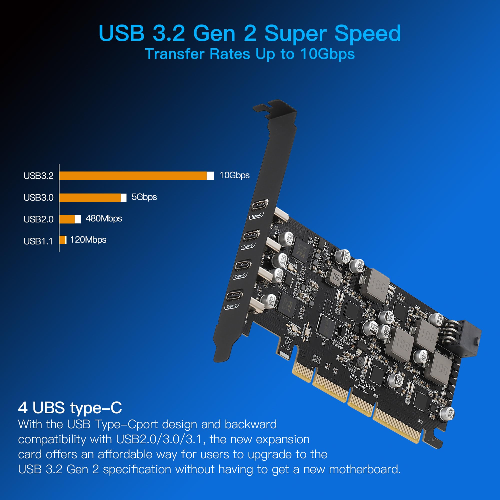 Sinefine 5 Ports USB 3.0 PCI Express (PCIe) Expansion Card (3 USB Type-A and 2 USB Type-C Ports)