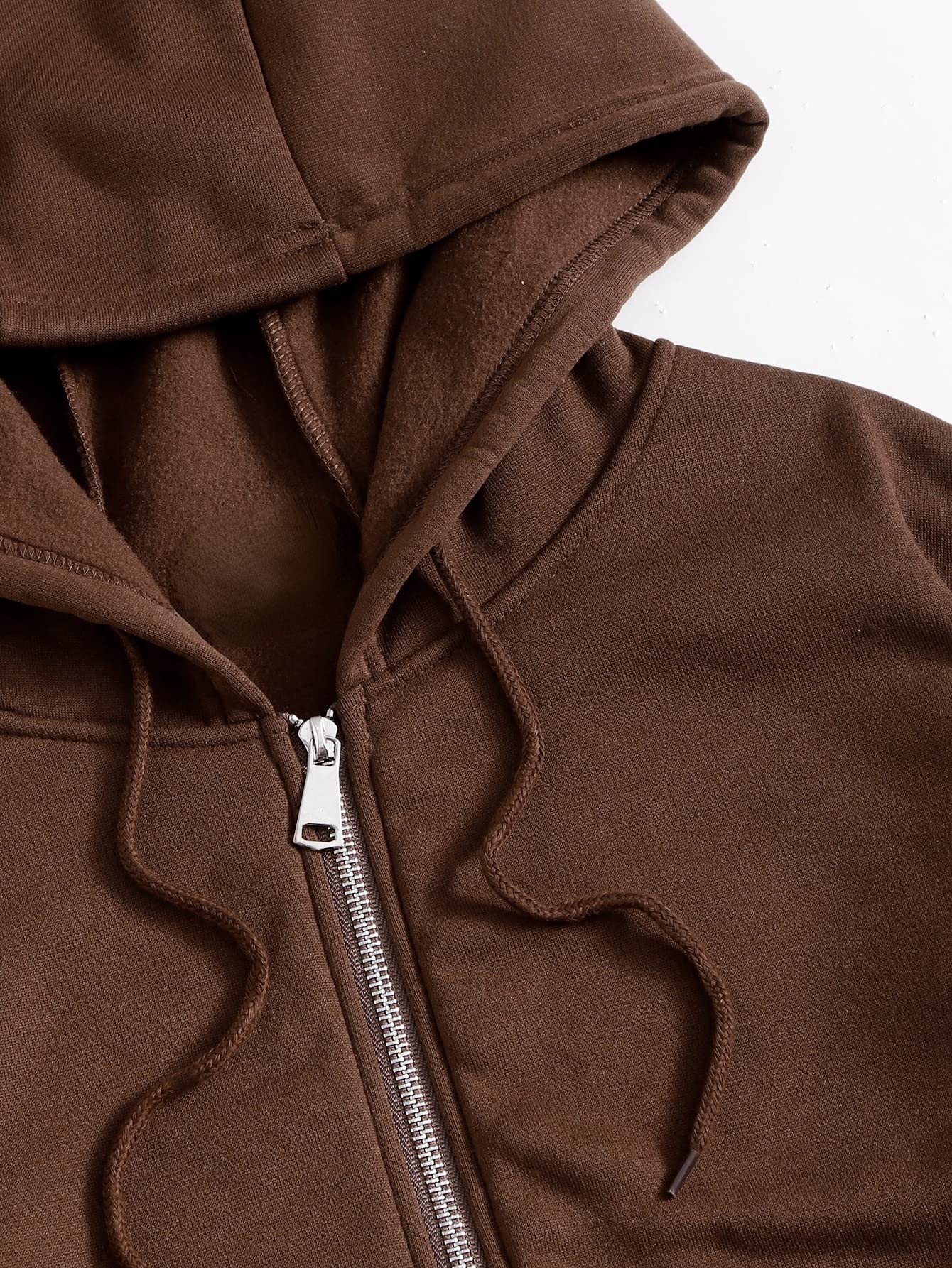 MakeMeChic Women's Zip Up Hoodie Drop Shoulder Long Sleeve Sweatshirt Hooded Brown Small