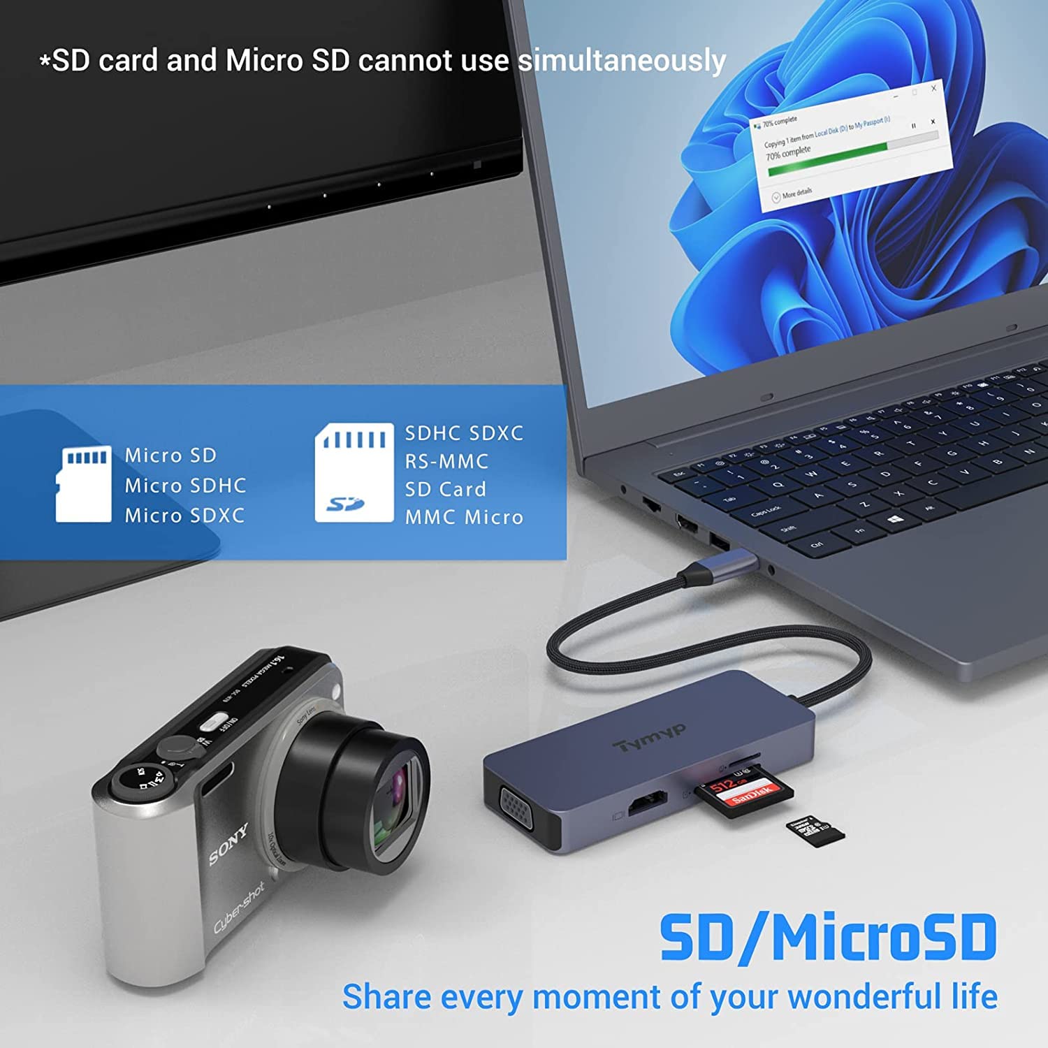 Tymyp USB C Hub, 6 in 1 USB C Adapter (USB2. 0 * 2+HDMI+VGA+SD/TF) Typ C USB Konvertierungs Hub. Kompatibel mit Laptop/MacBook Pro/Air Pad Pro Adapter Surface Pro 8