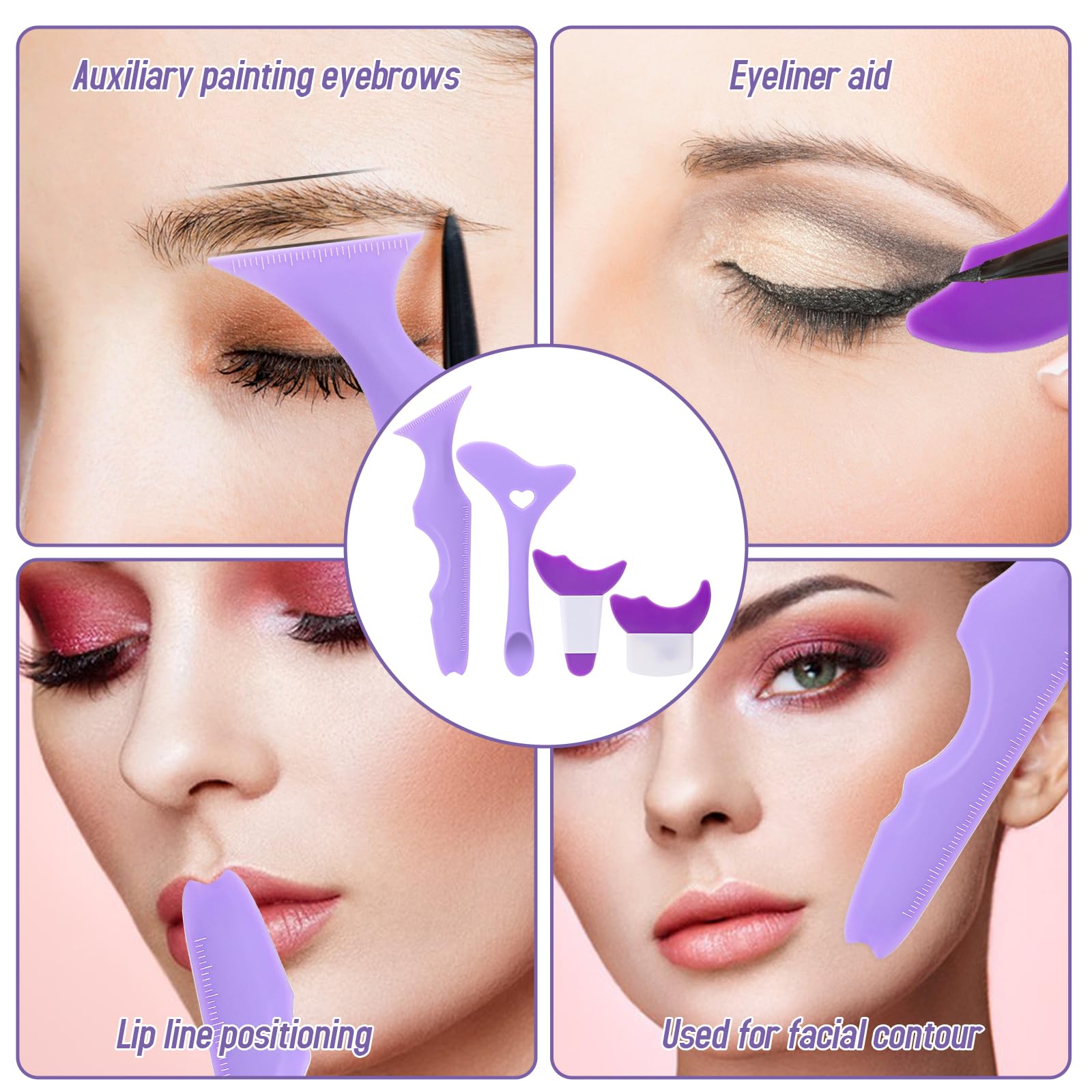 Mozeat Lens All In One Eyeliner Tool Kit,4Pcs Silicone Eyeliner Stencils Winged Tip Eyeliner Aid Reusable Eyeliner Guide Tool Eyeshadow Applicators Eyeliner Guide Tool Multifunction Eye Makeup Tool