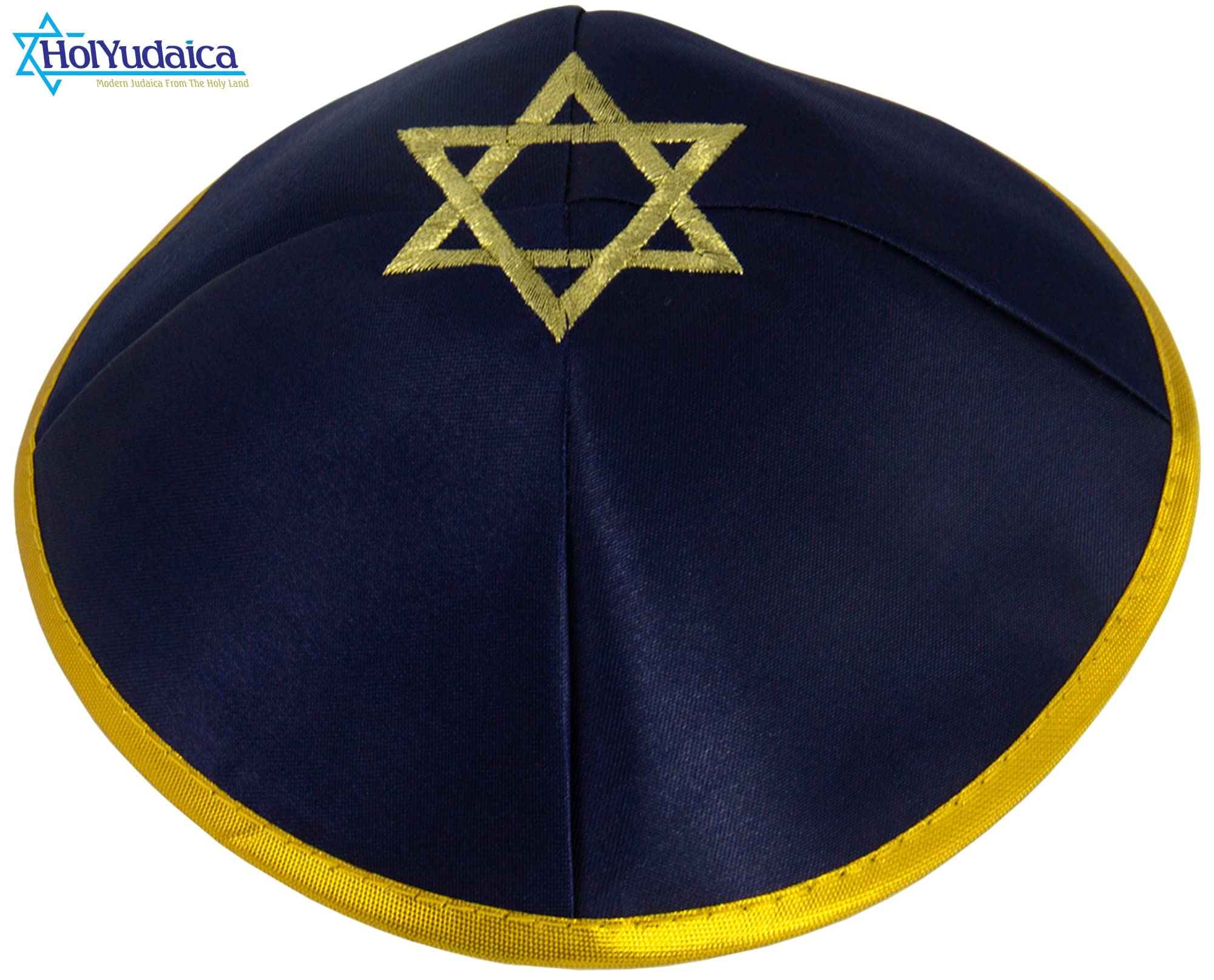 Pack of 5-Pcs Hq 20cm Satin/Velvet Kippah with Silver/Gold String+Star of David for Men & Boys, Yamaka Hat from Israel, Kippot Bulk (Blue Gold, Satin)