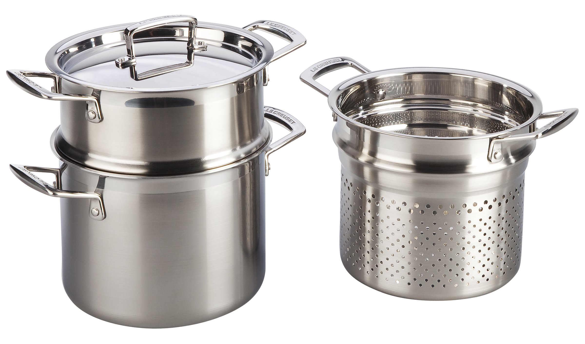 Le Creuset Tri-Ply Stainless Steel 5-1/4-Quart Multi-Pot with Lid and 2 Inserts