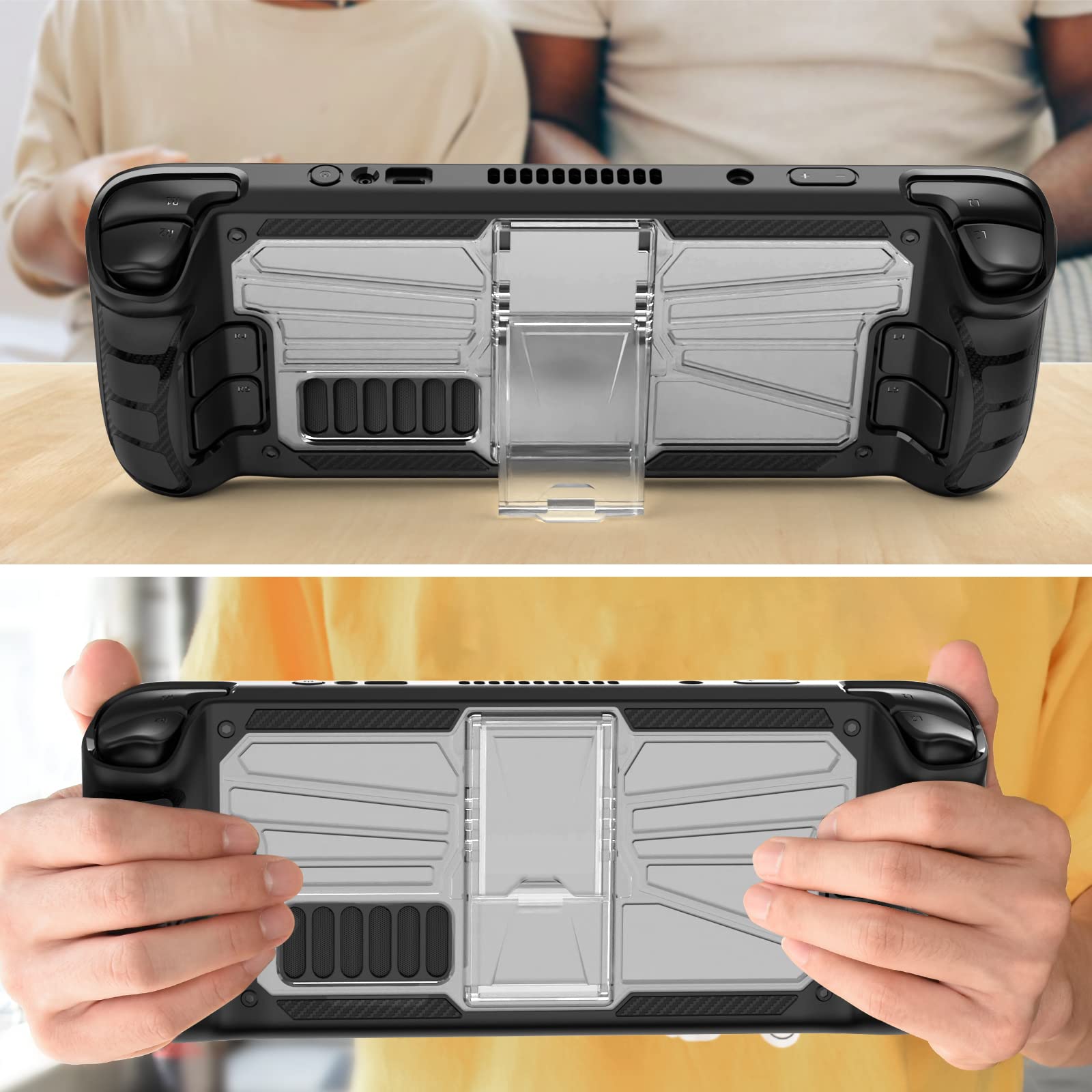 Protective Case with Stand for Steam Deck, GORIXER TPU+ PC Protective Cover Accessories with Kickstand & Screen Protector& Thumb Grips, Full Protection, Non-Slip, Anti-Collision for Steam Deck - Black
