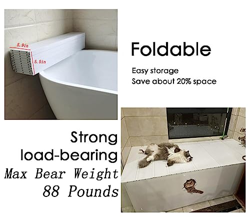 MOGUOBIN Shutter Bath Lid,1.2cm Thickness White Wood Grain PVC Bathtub Tray,Bath Insulation Cover,Foldable Anti-dust Bathtub Cover Bath Insulation Cover,Can Store Wine Glass,Tablets,Books,Cellphones
