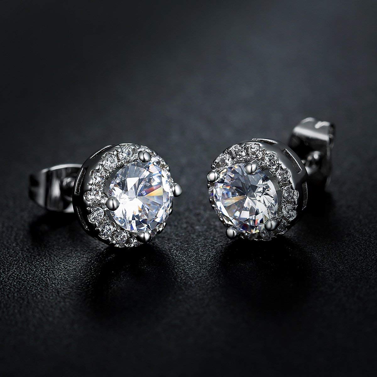 Pack of Earrings White Opal Cubic Zirconia Studs Hypoallergnic for Sensitive Ears 18K White Gold Plated