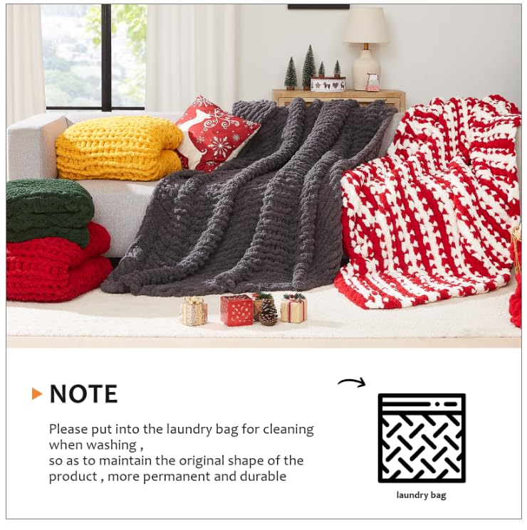 L'AGRATY Chunky Knit Blanket Throw,Soft Chenille Yarn Throw Blanket 40x50,Handmade Thick Cable Knit Crochet Blanket,Large Knit Blanket Chunky Yarn,Rope Knot Throw Blanket for Couch Sofa Bed Home Decor