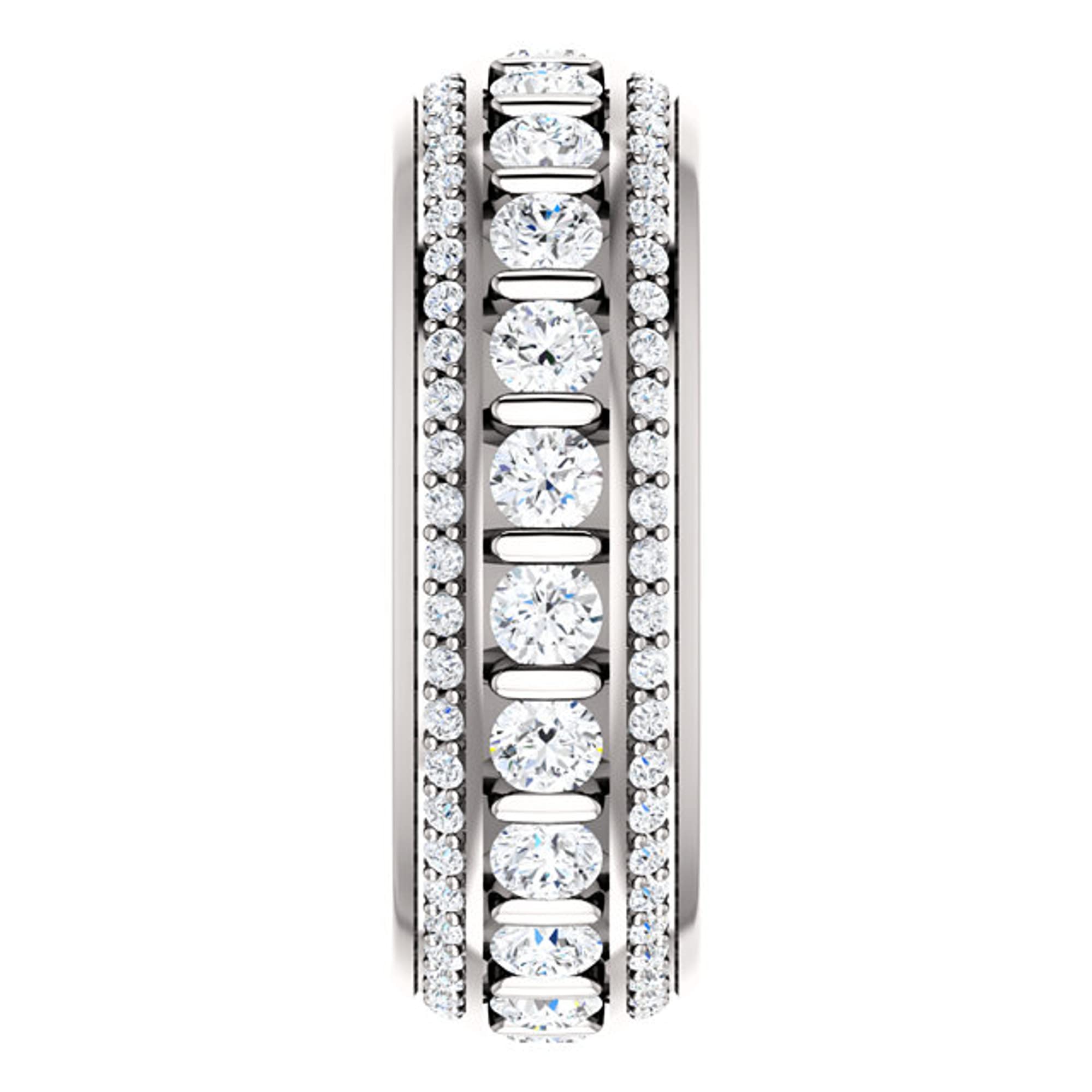 RITZIN 2.45 cttw Round Cut White Moissanite Diamond White Gold And 925 Sterling Silver Three Row Eternity Wedding Band - Silver (10)
