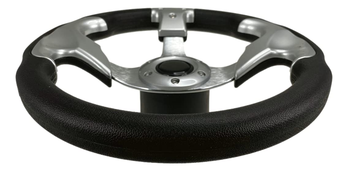 Pactrade Marine Boat Pontoon Non-Magnetic Steering Wheel Aluminum Frame Polyurethane (PU) Sleeves 3 Spokes 12-1/2" Diameter Aluminum Hub with 3/4" Tapered Bore (Silver, Silver Spokes)