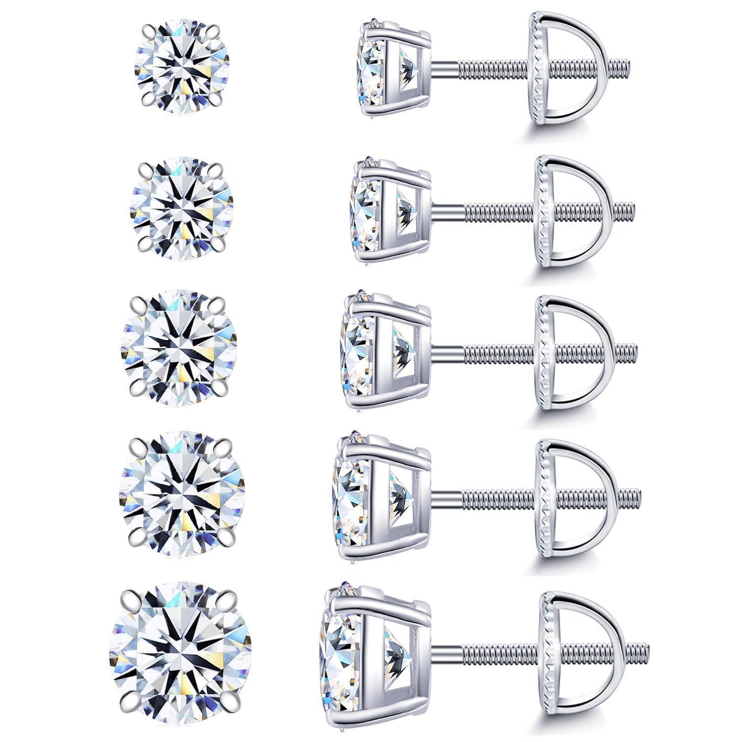 Pack of Screw Back Earrings 18K Gold Plated Cubic Zirconia CZ Simulated Diamond Studs for Women Men Hypoallergenic for Sensitive Ears Helix Piercing Post