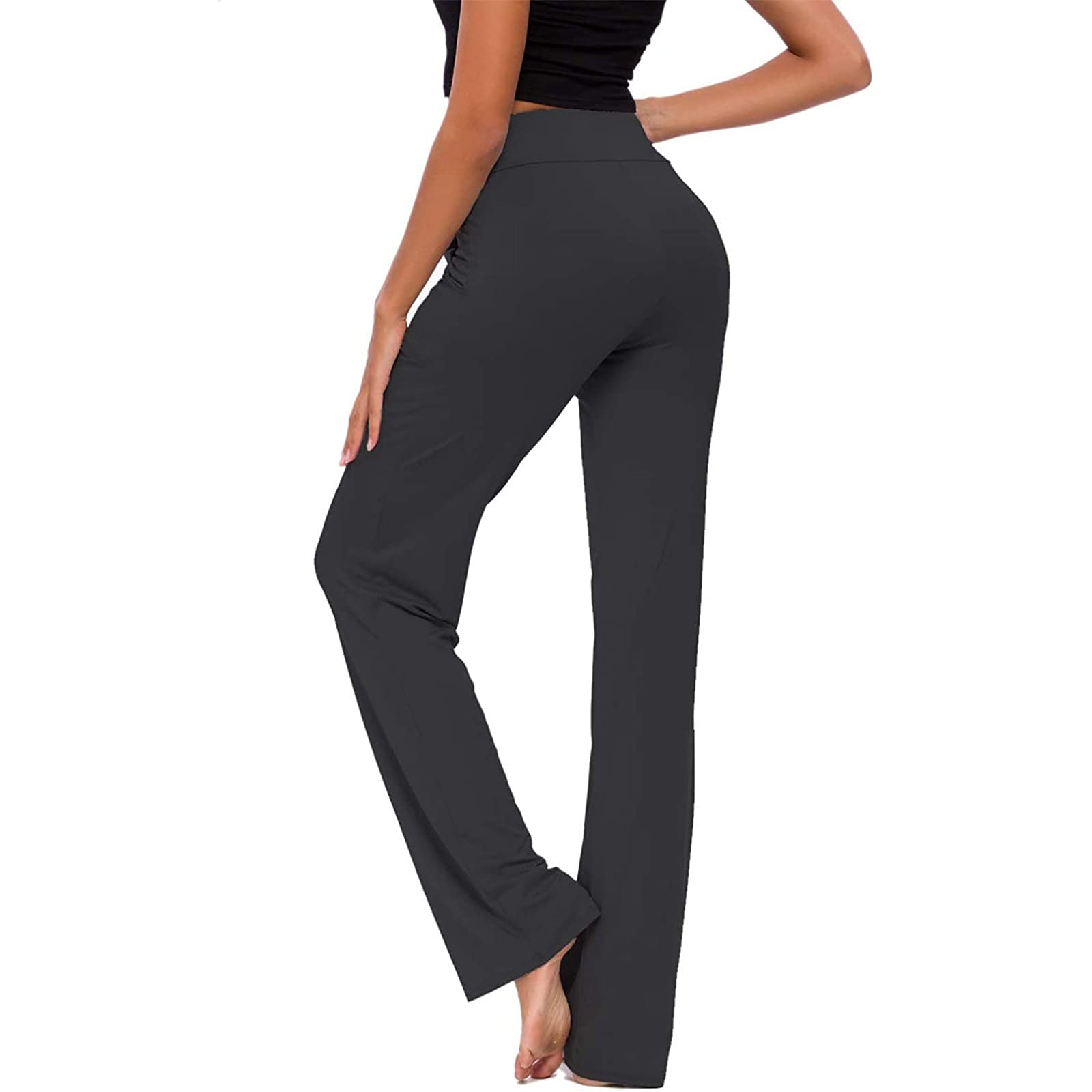 QIUSGE Women Lounge High Waist Yoga Pants Pockets, Solid Comfy Loose Drawstring Wide Leg Joggers Trousers Sweatpants