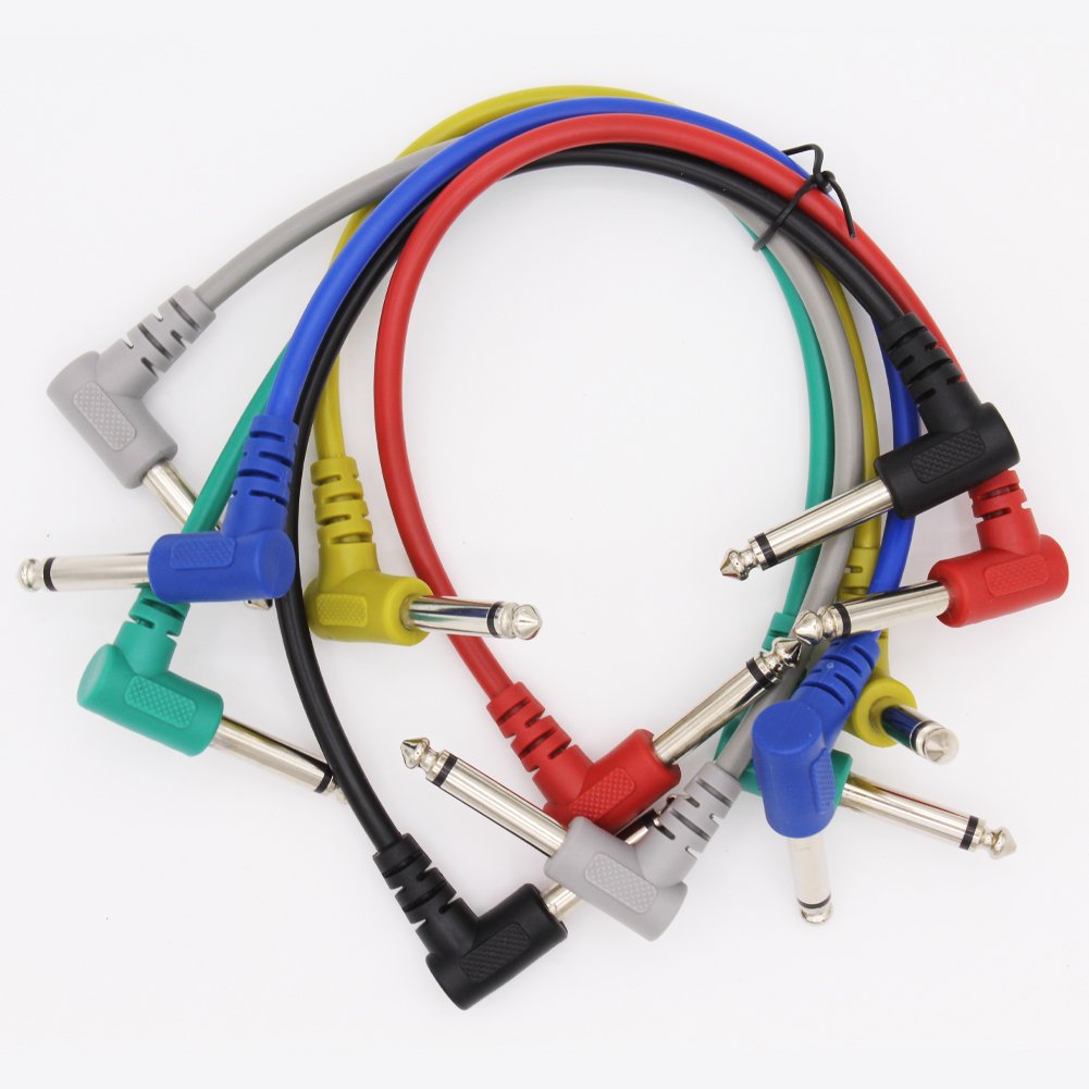 Leen4You Guitar Patch Cable Wire Effect Pedal Cable Cord Instrument Lead Cable Short Audio Connection Cable 6.35mm(1/4 inch) Colorful for Electric Guitar, Bass Guitar Pack of 6