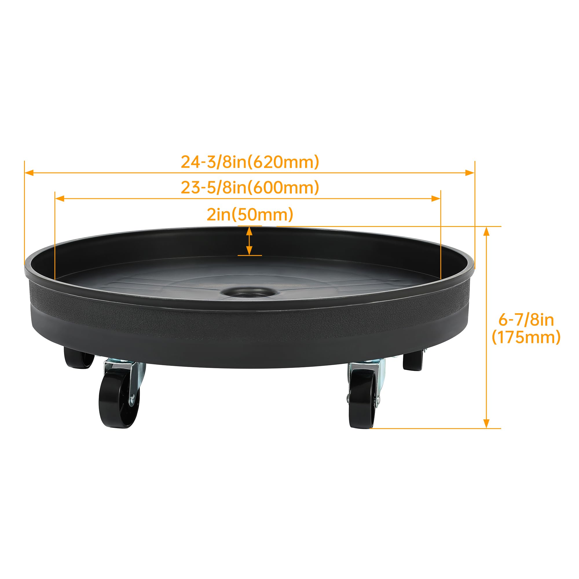 KUAFU 500 lbs Drum Dolly for 55 Gallon Round Container, Heavy Duty Plastic Drum Cart, Durable Plastic Barrel Cart with 5 Swivel Casters Wheels for Moving Item Transport Black