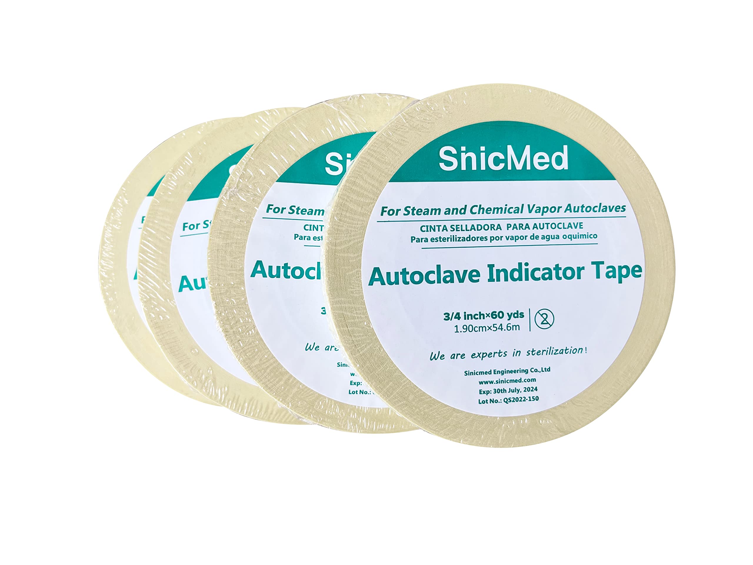 Sinicmed Autoclave Indicator Tapes for steam Sterilization(3/4''*60yards) with Plastic core for Dental lab Tattoo 1 roll