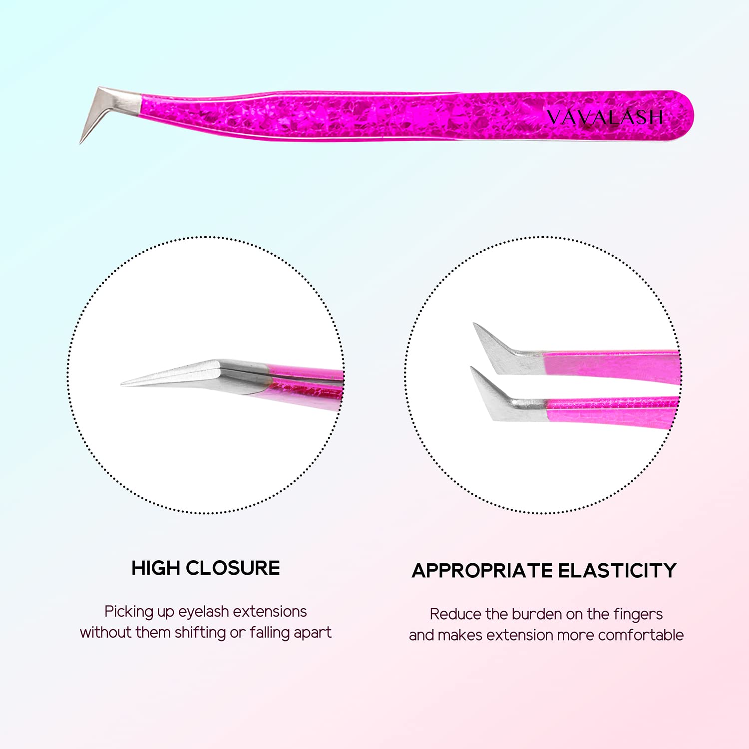 VAVALASH Lash Tweezers For Eyelash Extensions Pink Ice Crack Volume Boot Tweezers For Making Volume And Classic Fans 1 PCS Professional Individual Lashes Tweezer (Pink, V02)