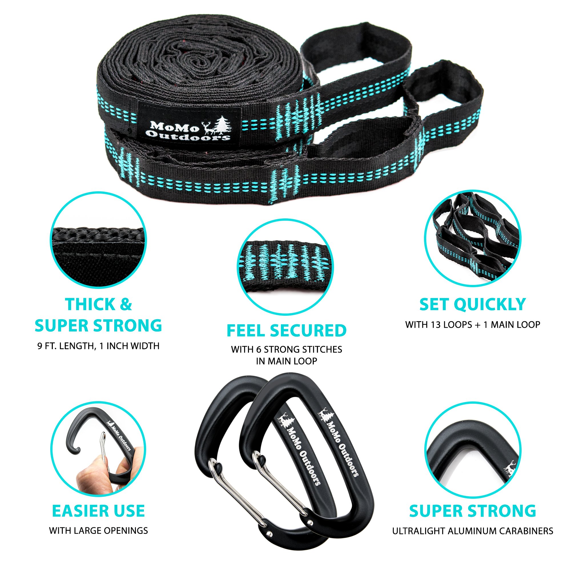 Lightweight Double Camping Hammock - Adjustable Tree Straps & Ultralight Carabiners Included - Two Person Best Portable Parachute Nylon Hammocks for Hiking, Backpacking, Travel & Backyard - Easy Setup