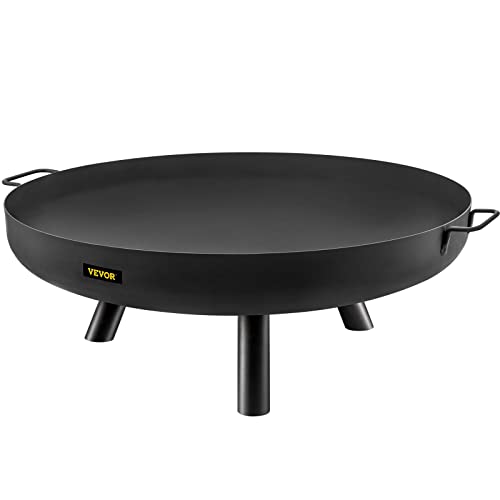 VEVOR Fire Pit Bowl, 30-Inch Deep Round Carbon Steel Fire Bowl, Wood Burning for Outdoor Patios, Backyards & Camping Uses, with A Drain Hole, Portable Handles and A Firewood Stick, Black