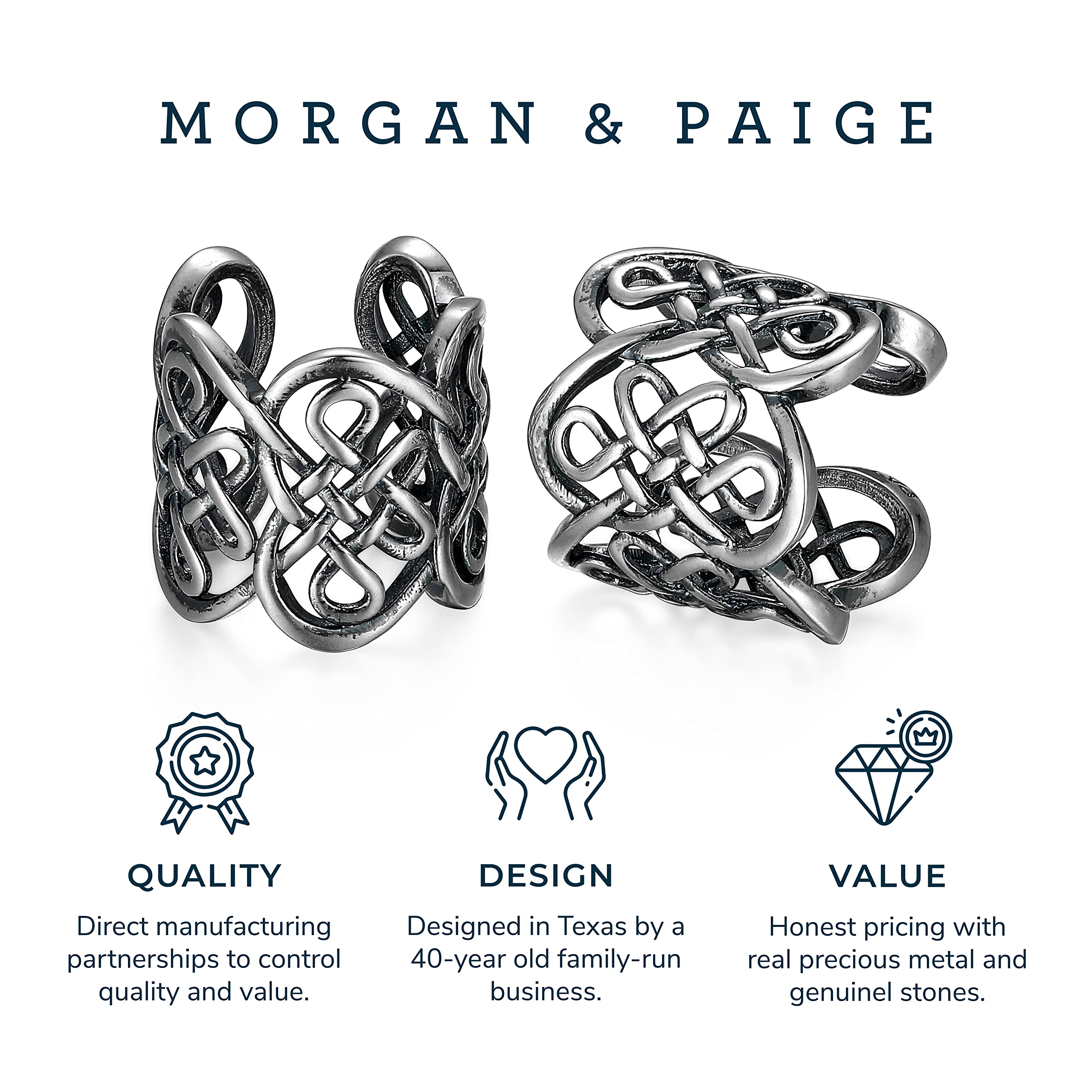 MORGAN & PAIGE Celtic Knot Ear Cuff Earrings For Women - Oxidized 925 Sterling Silver Ear Cuff - Mid To Top No Piercing Ear Cuff For Unpierced Ear Conch & Cartilage