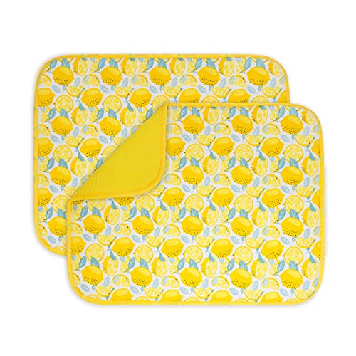 Reversible Ultra Absorbent Microfiber Dish Drying Mats 2 Pack. Air Dry Plates, Bowls, Flatware, Cups, Mugs and More on Kitchen Countertops. Machine Washable and Super Fast Drying (Lemon)