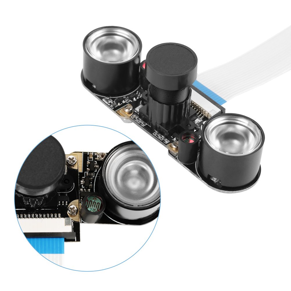 Webcam Board, OV5647 Chip Sensor High Accuracy 72° View Angle 5MP Camera Module 2592x1944 Resolution with Dual LED Night Light for Raspberry Pi B 3 2