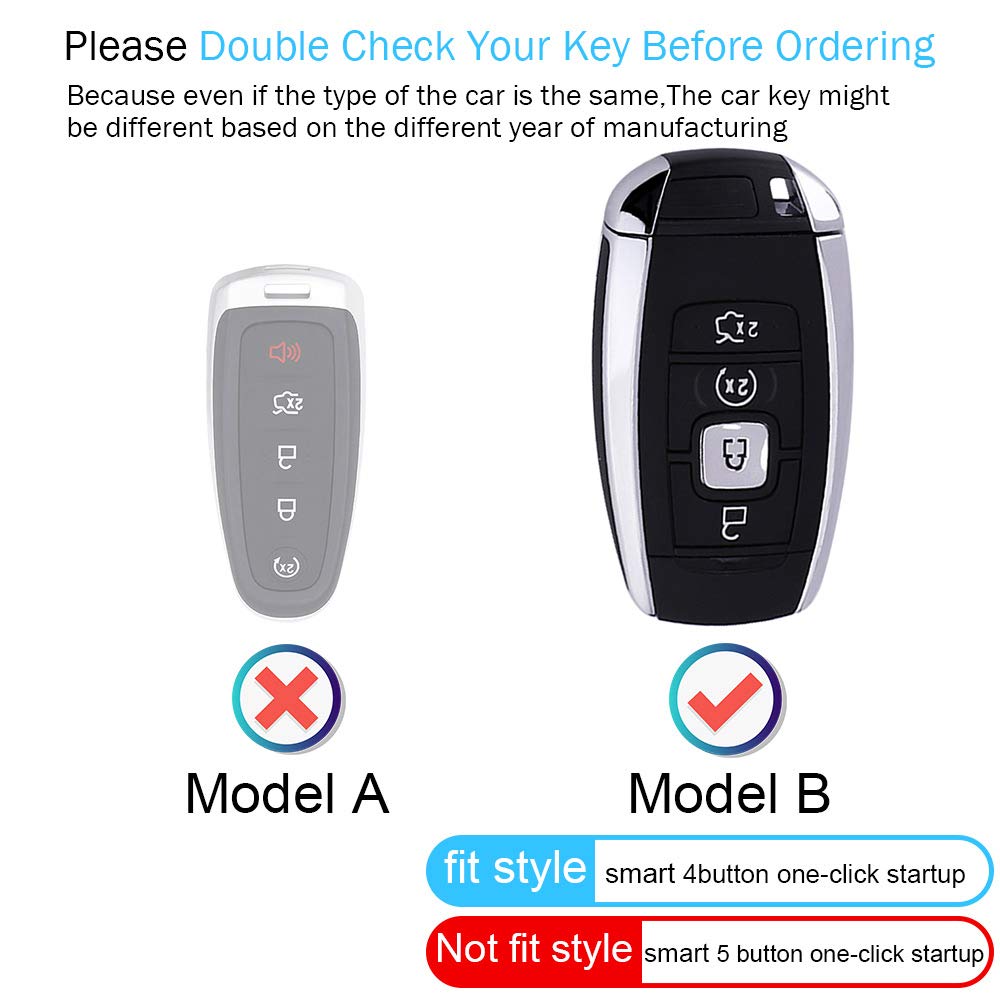 Leather Car Key Fod Cover Case Protector Keyless Compatible with Lincoln 2017 2018 2019 Lincoln Continental MKC MKZ Navigator Smart Entry Remote Key Holder 4 Buttons