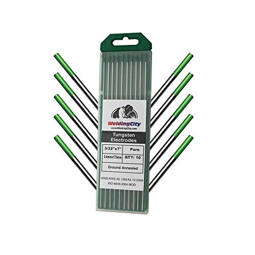 WeldingCity 10-pk Premium TIG Welding Tungsten Electrode Rod Pure (Green, EW-P) 3/32" x 7" | 10-pcs