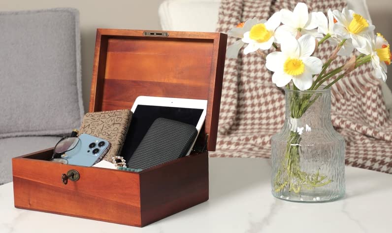 Wood Treasure, Keepsake, Memory Box - Large, 11x8.5x5in - Acacia Hardwood Keepsake and Personal Storage Box with Hinged Locking Lid.