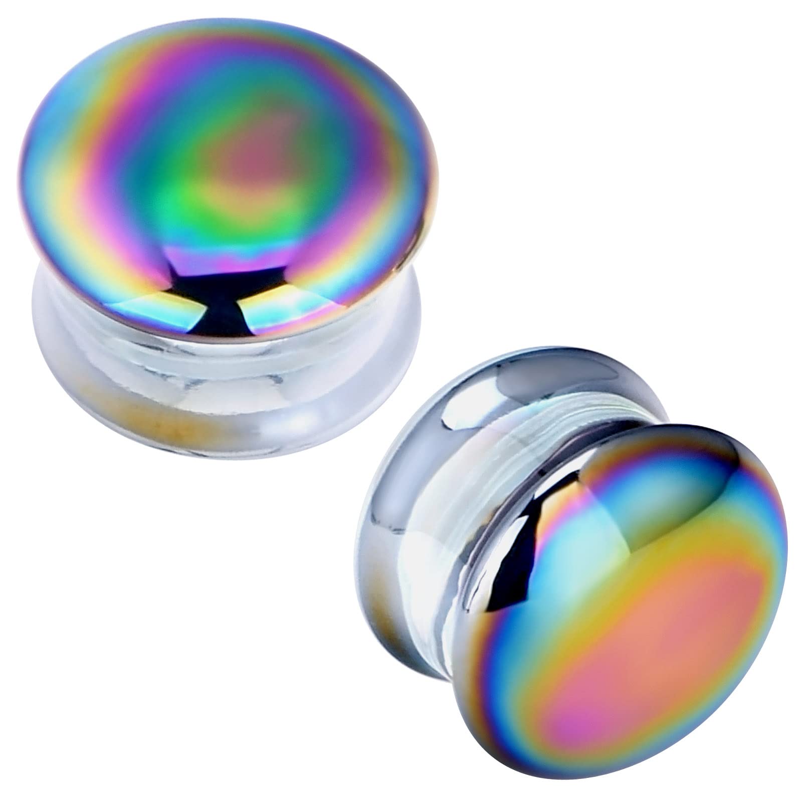 Qmcandy Glass Rainbow Ear Gauges Saddle Double Flare Plugs Tunnels Piercing 0g