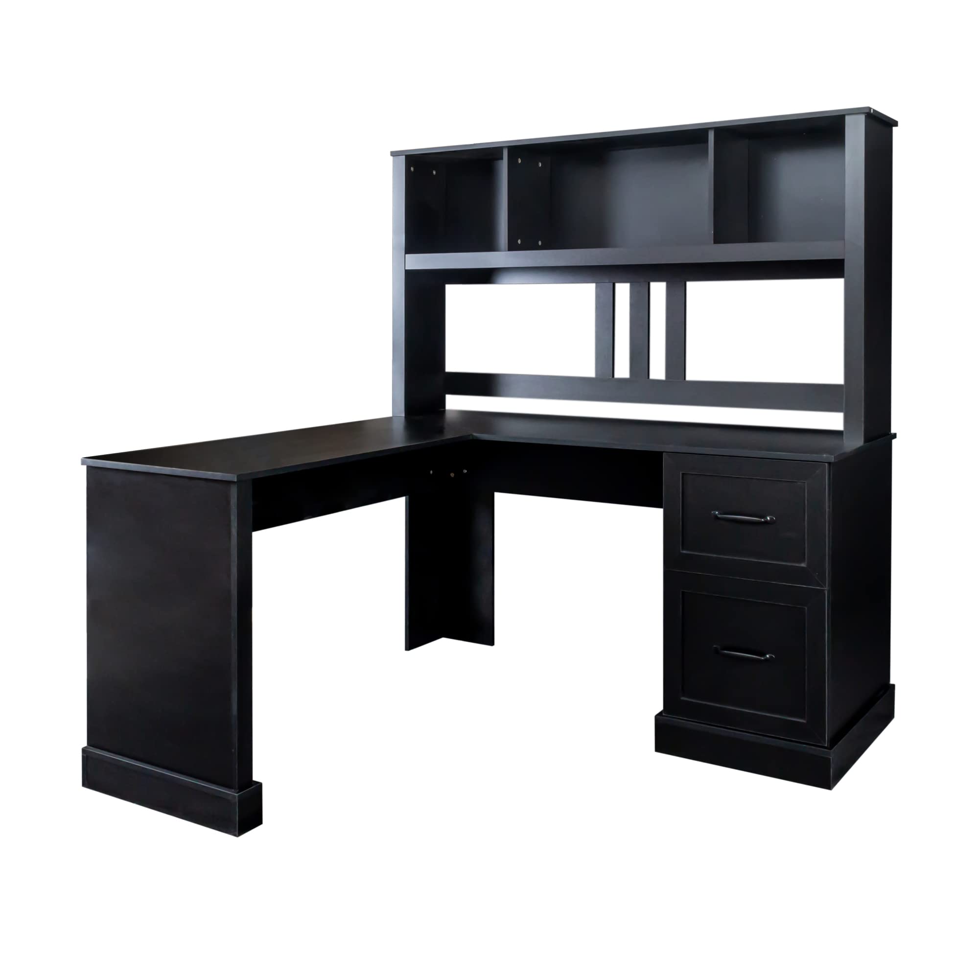 KLIECH Modern Home Office Computer Desk with Hutch,Large Working Space for Kids Adults Bedroom Living Room,Antiqued Black Finish