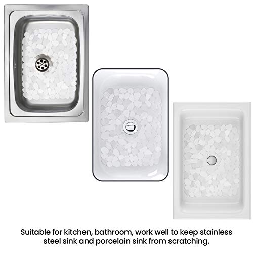 Qulable kitchen Sink Mat For stainless steel/ceramic sinks. Clear PVC Eco-friendly Sink Mat, adjustable, fast draining, pebble design, (2 pack, Clear)