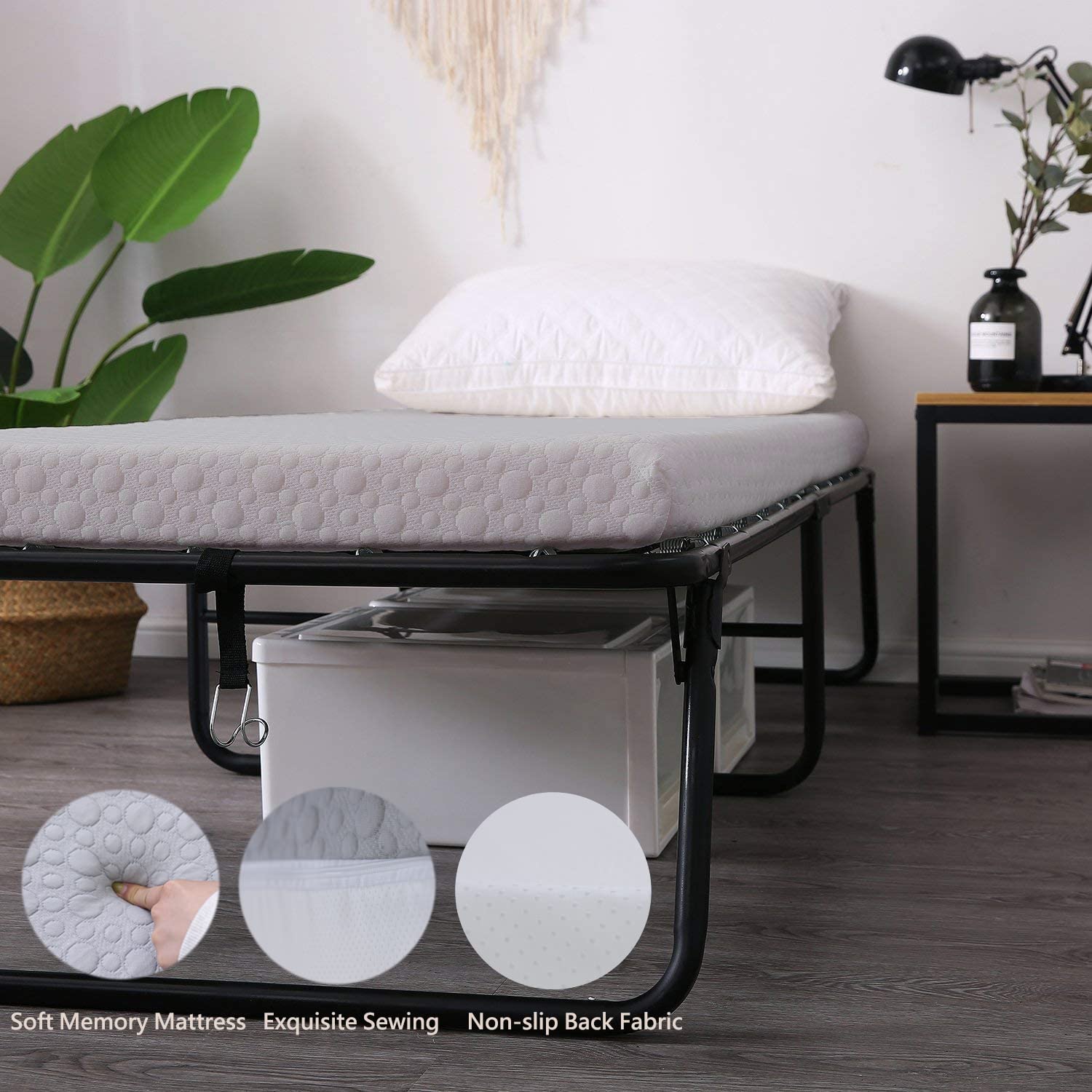 LEISUIT Folding Bed with Memory Foam Mattress - Portable Fold Up Bed - Luxurious Foldable Bed with Frame - Foldaway Guest Bed - Hideaway Cot for Adults,Grey