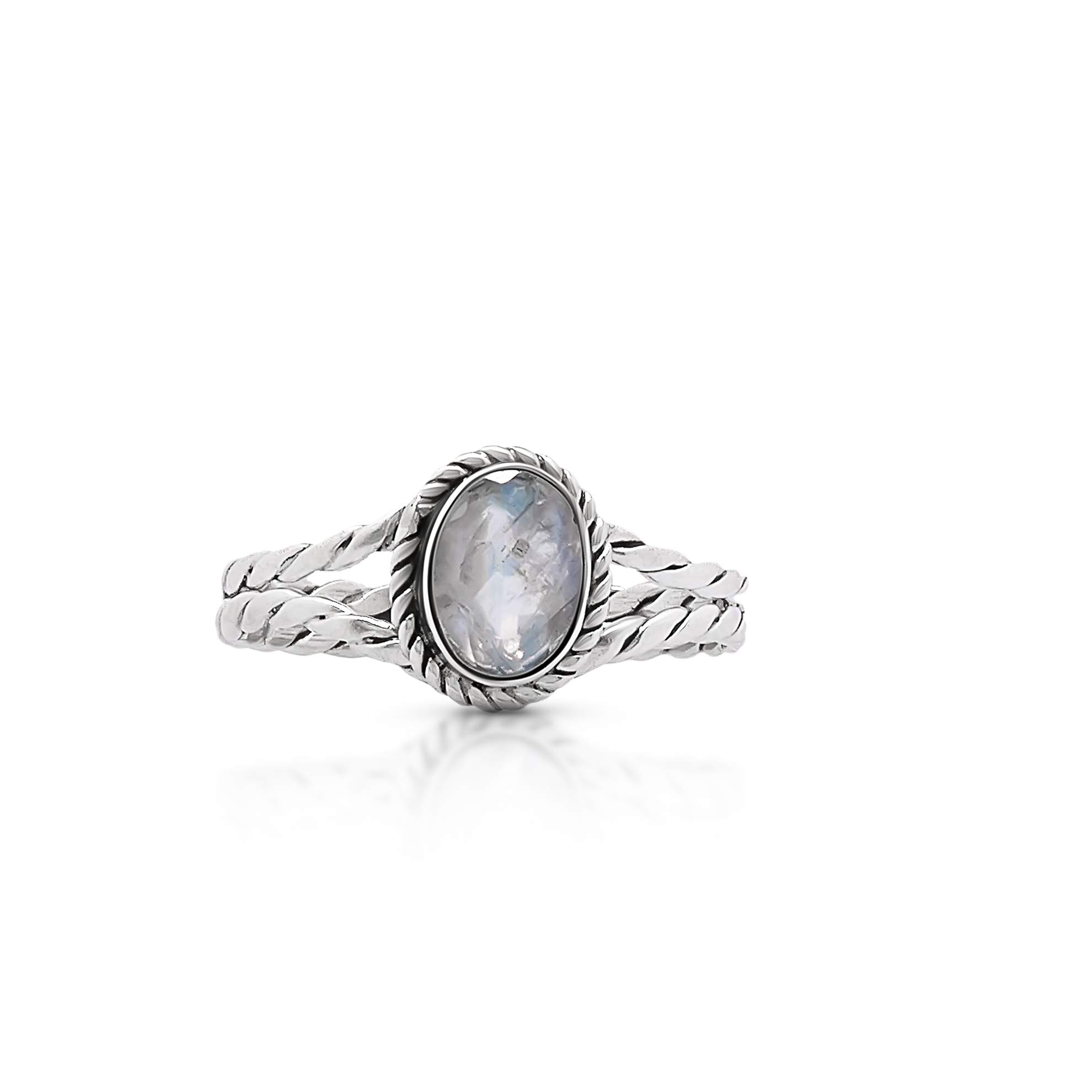 Koral Jewelry Moonstone Ethnic Vintage Gipsy Delicate Oval Ring 925 Sterling Silver Tribal Boho Chic (8)
