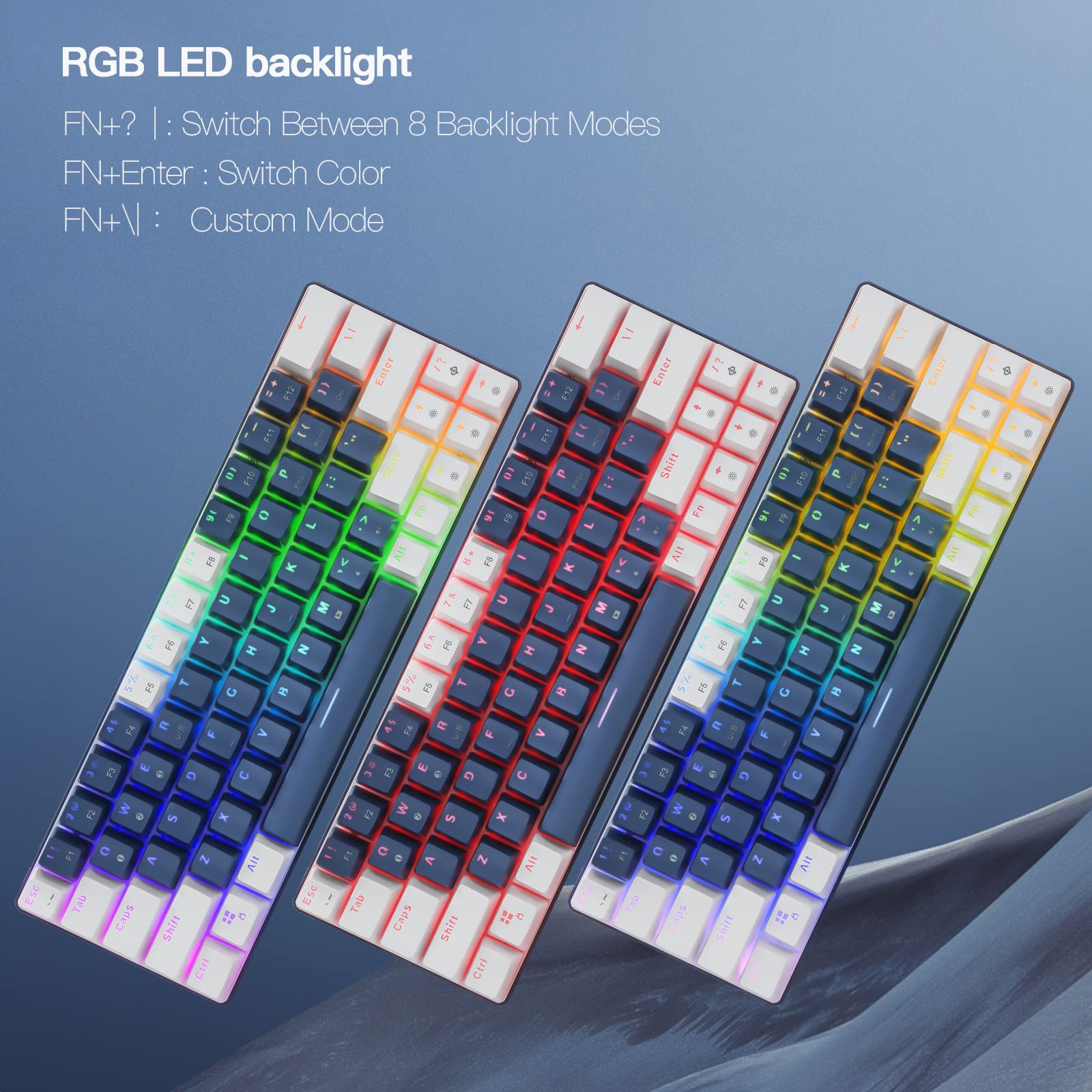 NORCHE 60% Mechanical Gaming Keyboard,Wired/Bluetooth 5.0 Modes,RGB Backlit Ultra-Compact Mini Keyboard, Compact 63 Keys Keyboard for PC/Mac Gamer,Office,Gaming,Homeoffice