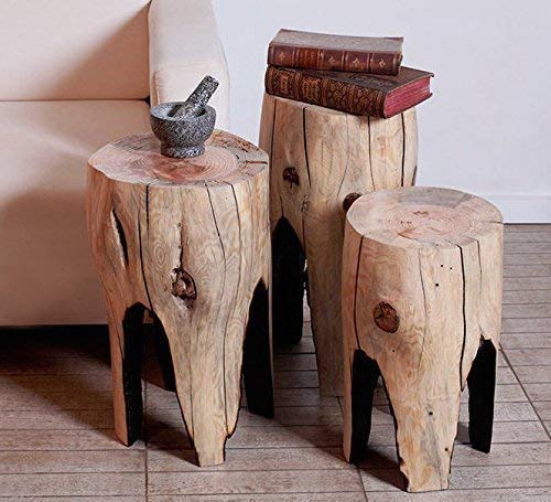 Tree Stump Coffee Tables (Set of 3), Small Wooden Tea Tables, Log Furniture, Rustic Side Tables, Log Stools, Wooden Side Tables