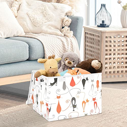 WELLDAY Kawaii Cat Storage Baskets Foldable Cube Storage Bin with Lids and Handle, 16.5x12.6x11.8 In Storage Boxes for Toys, Shelves, Closet, Bedroom, Nursery