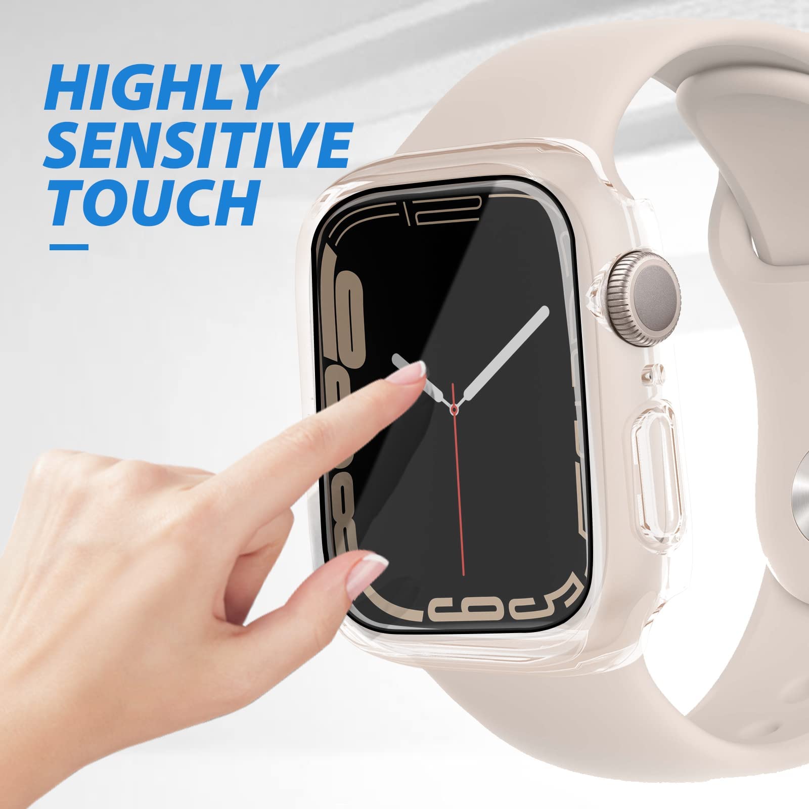 Plymun 2 Pack Case for Apple Watch Series 7 41mm, Tempered Glass Screen Protector with Hard PC Bumper, Full Protective, Touch Sensitive, Ultra-Thin iWatch S7 Cover (Rosegold & Transparent)