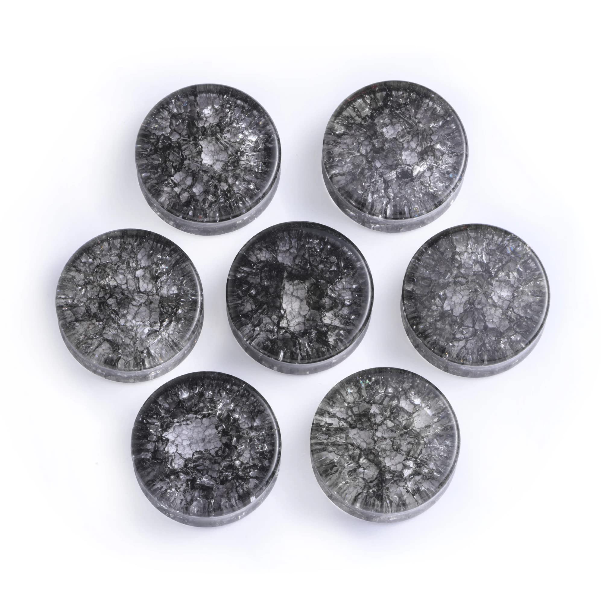 Pair 1-1/8" (28MM) BLACK SHATTERED GLASS PLUGS Double Flare Gauges Cracked Organic Tunnels (2pcs)