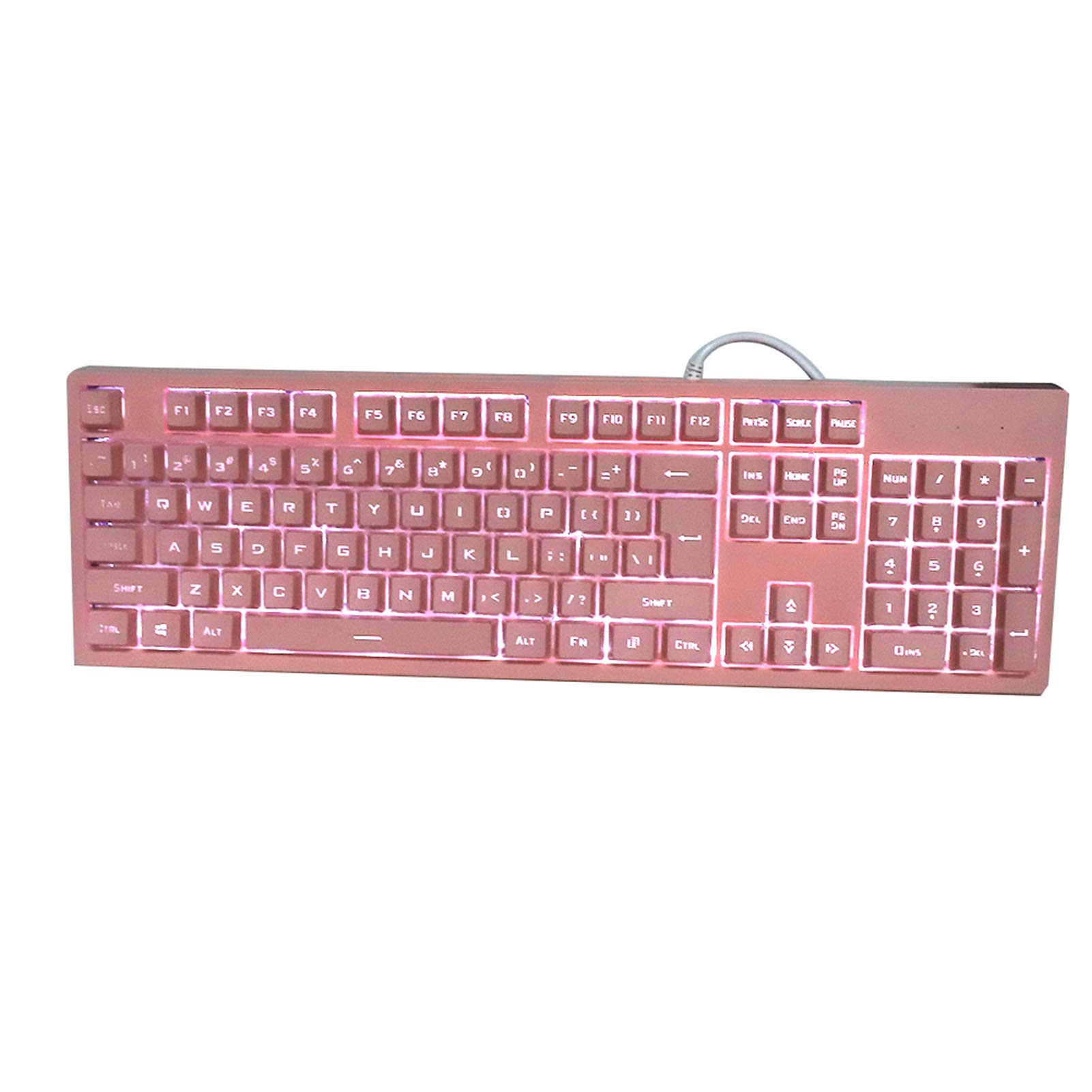 Shanrya Gaming Keyboard, USB Interface 104 Keys Plug & Play Comfortable Laptop Keyboard, Computer Accessory for PC Laptop Office Home(Pink)