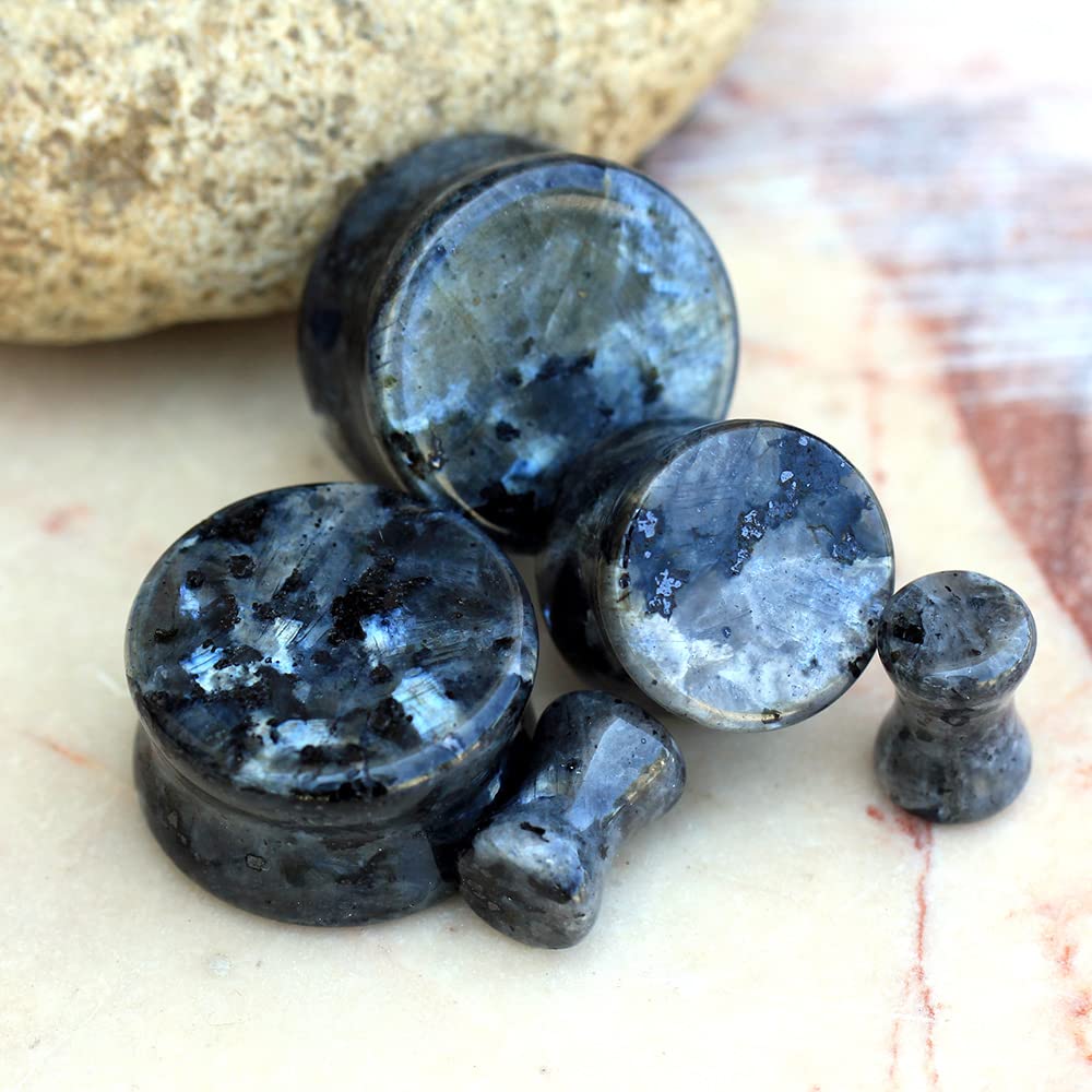 Pierced Owl Natural Black Labradorite Stone Double Flared Plugs, Sold as a Pair (8mm (0GA))
