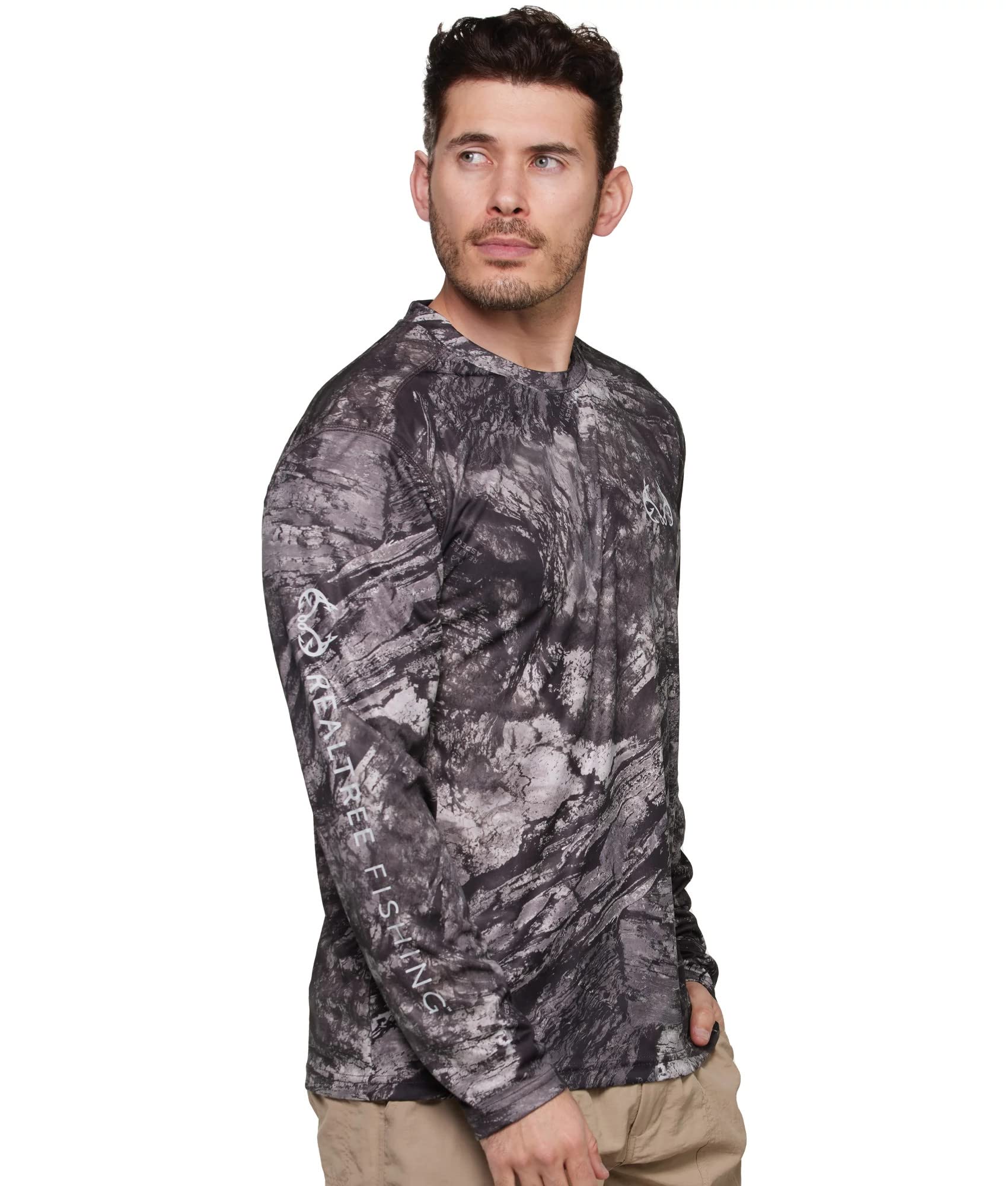 Realtree Men's Performance Fishing Long Sleeve Shirt (Wav3 Light Blue, Small)
