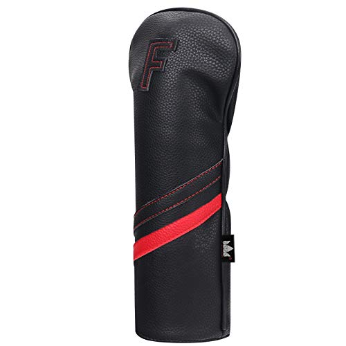 Litchi Pattern Red Stripes Black Golf Headcovers for Fairway Wood Club (Wood Cover F)