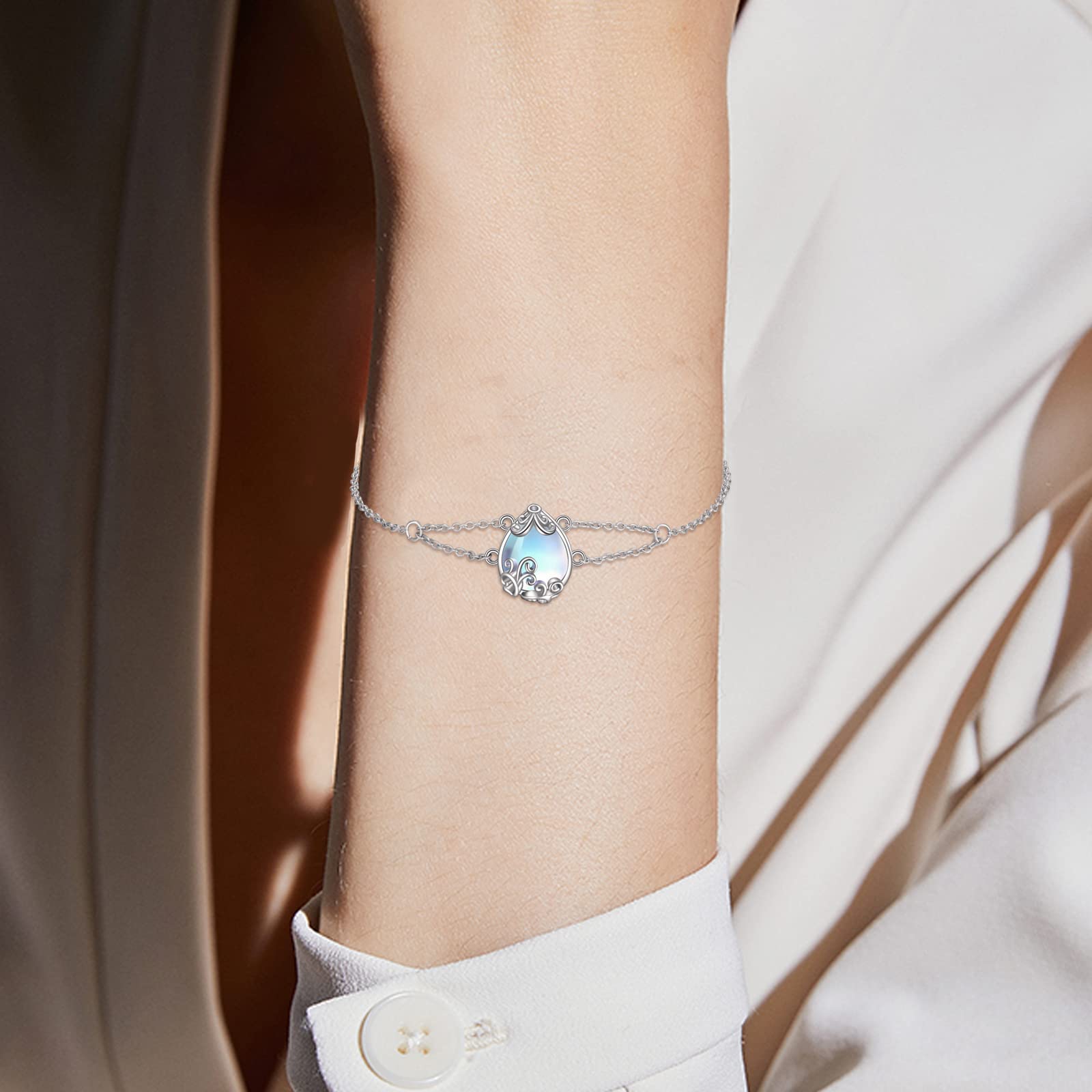POPLYKE Sterling Silver Adjustable Moonstone Filigree Bracelets Moonstone Jewellery for Women