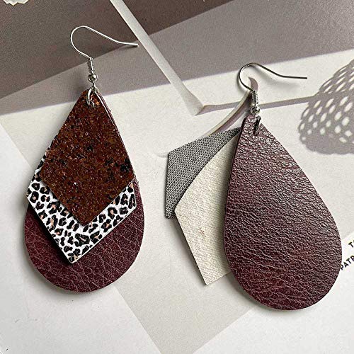 Leather Earrings for Women Teardrop Leaf Flower Leopard Print Petal Drop Earrings Antique Lightweight Leather Earring Set